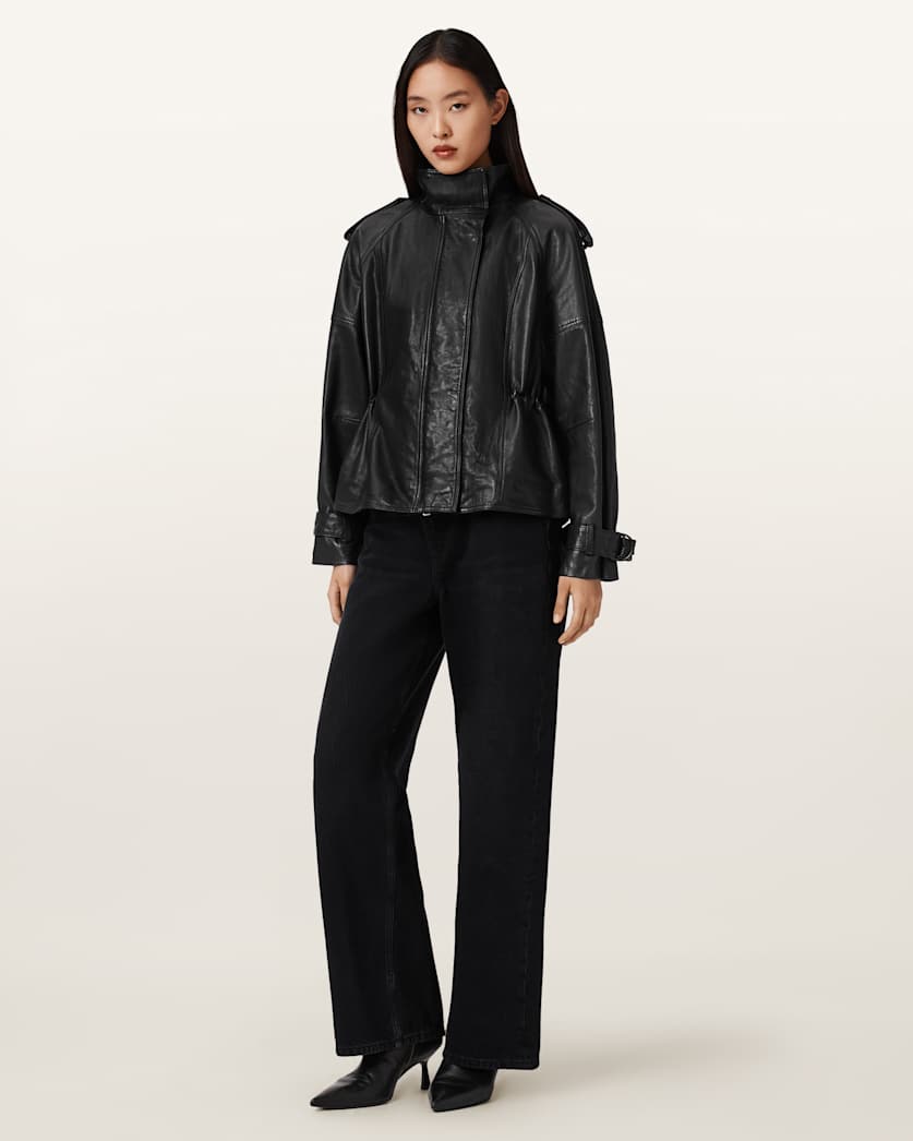 Serne Relaxed Fit Leather Jacket Black | ALLSAINTS Canada